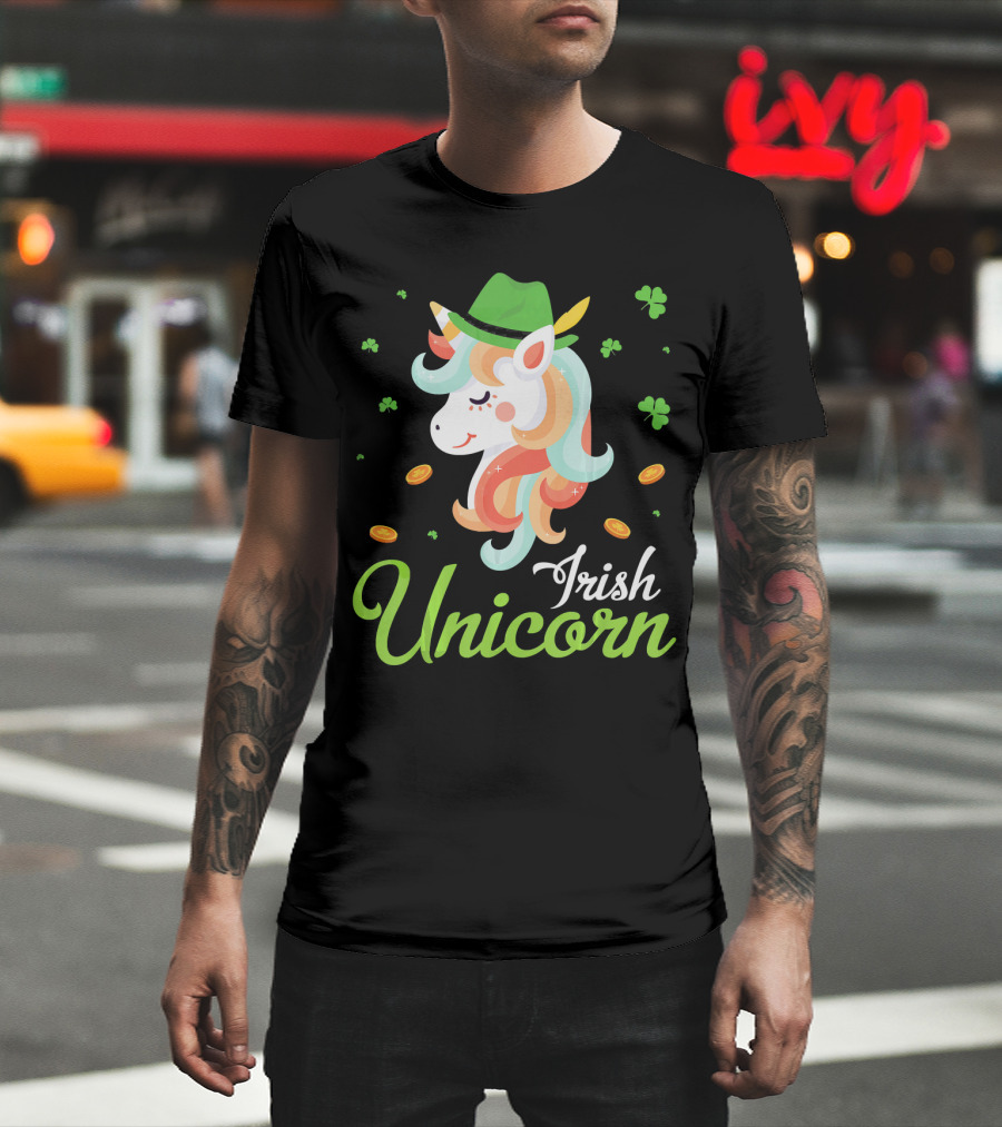 Irish Unicorn Leprechaun Gold Shamrocks T-Shirt