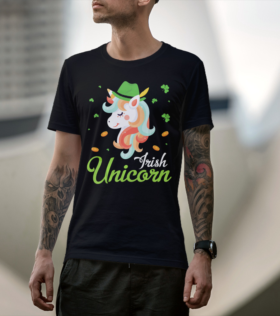 Irish Unicorn Leprechaun Gold Shamrocks T-Shirt
