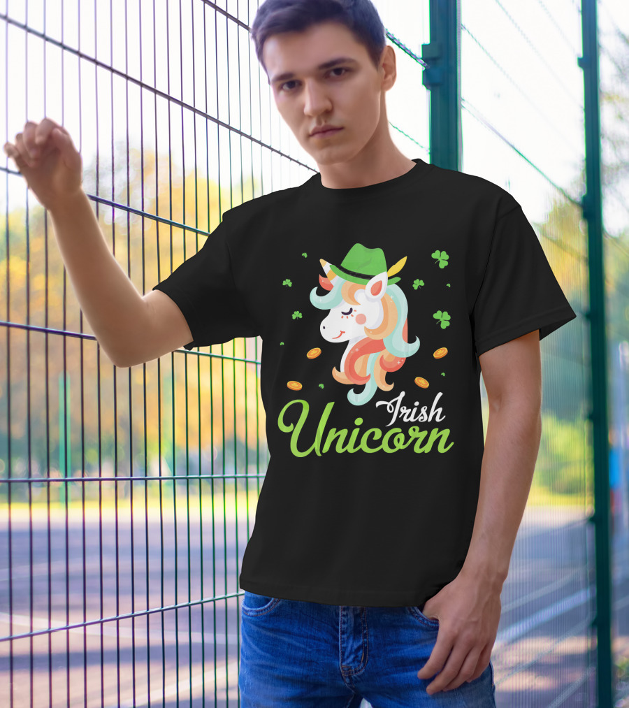 Irish Unicorn Leprechaun Gold Shamrocks T-Shirt