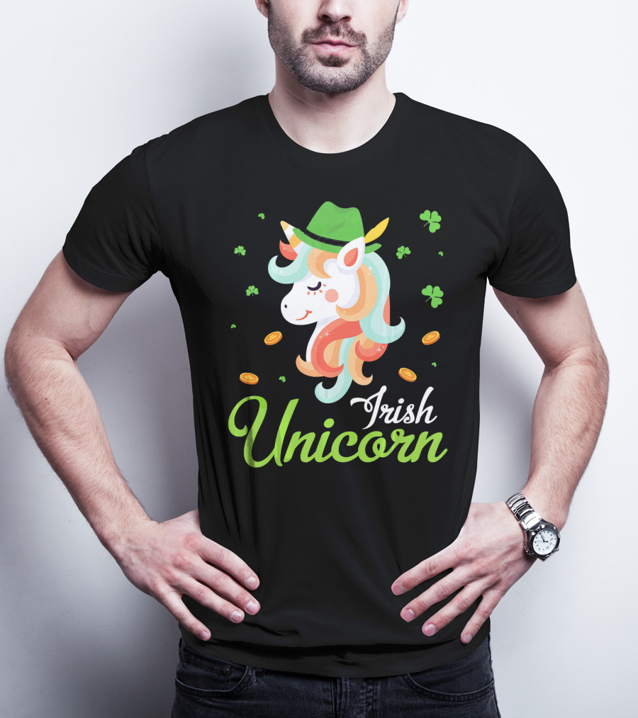 Irish Unicorn Leprechaun Gold Shamrocks T-Shirt