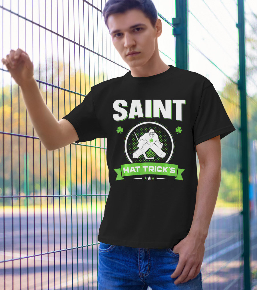 SAINT HAT TRICK'S Hockey Shamrock Irish St Patricks T-Shirt