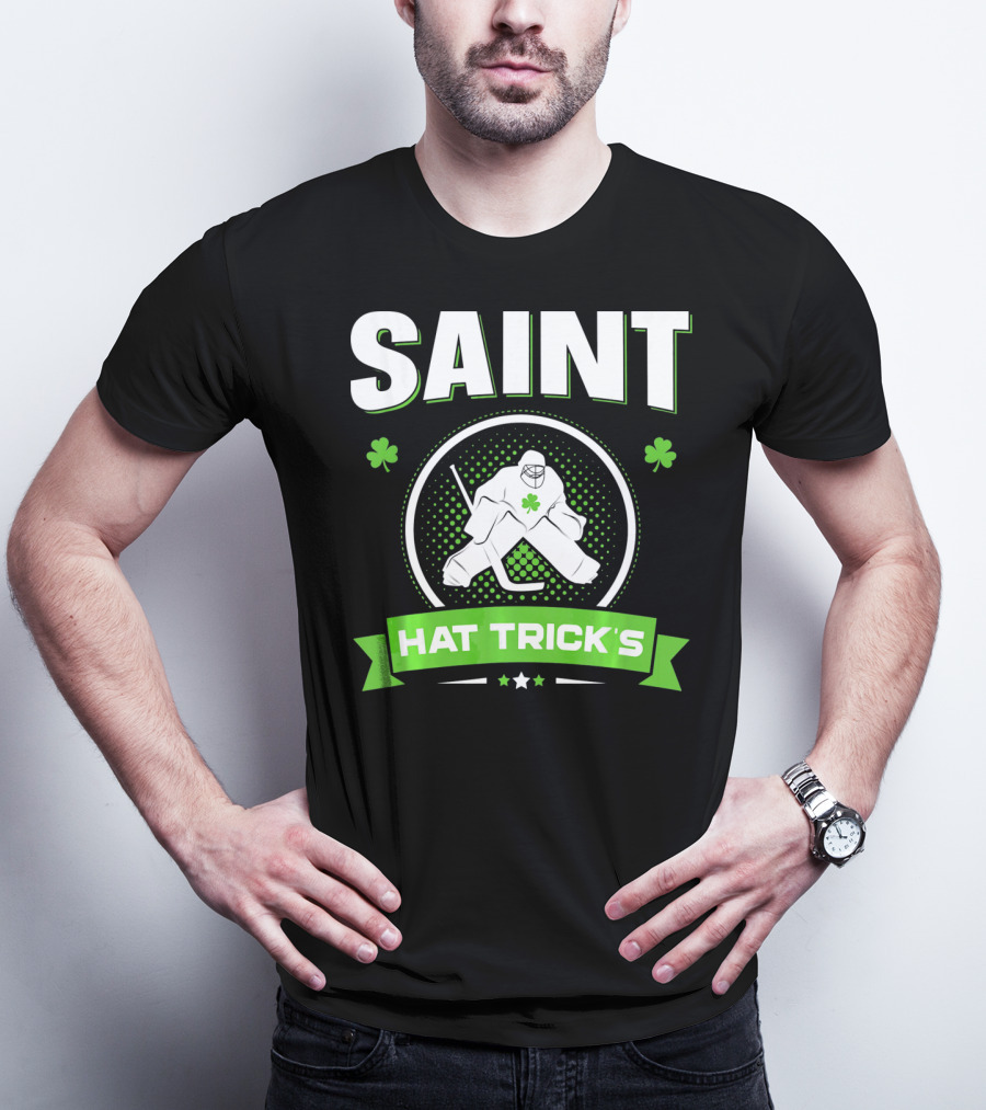 SAINT HAT TRICK'S Hockey Shamrock Irish St Patricks T-Shirt