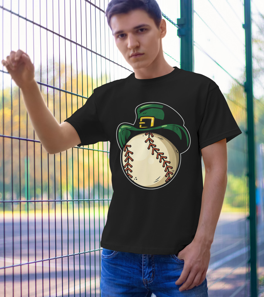 St Patricks Day Baseball With Green Hat Patric T-Shirt