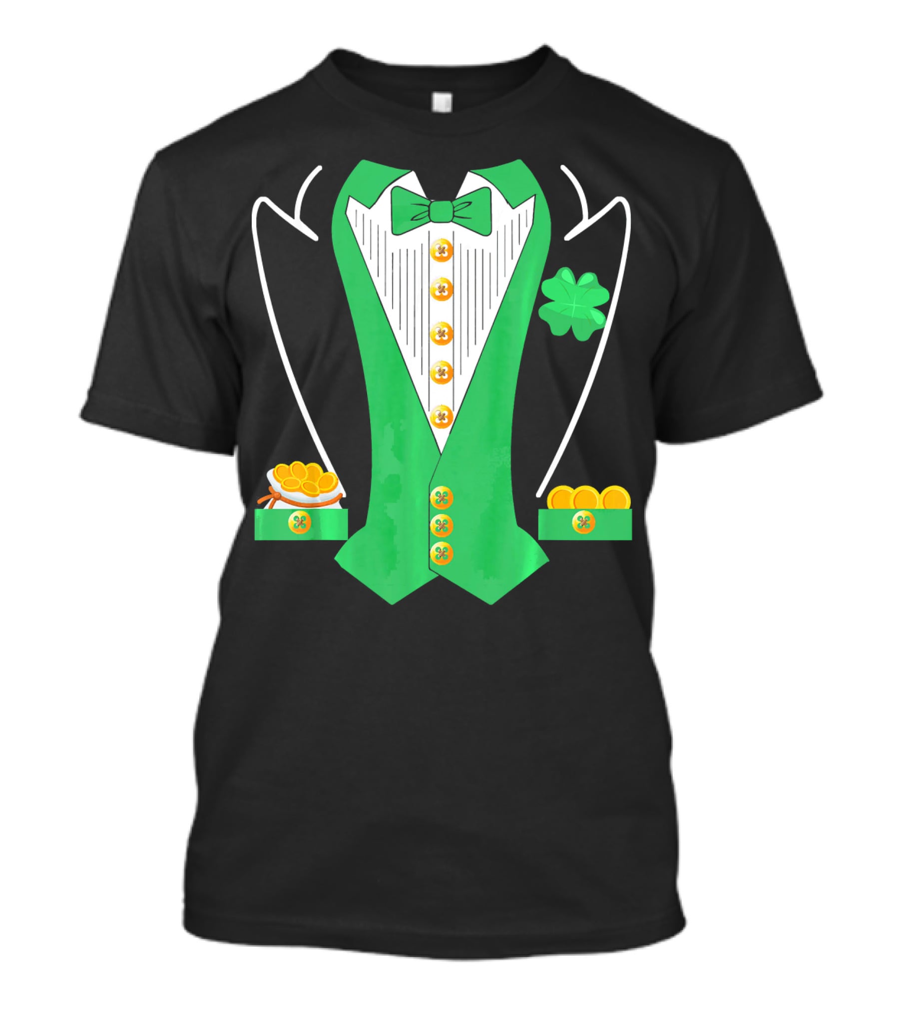 Leprechaun Costume Girl Green Suit Bow Tie Clover Gold Coins T-Shirt