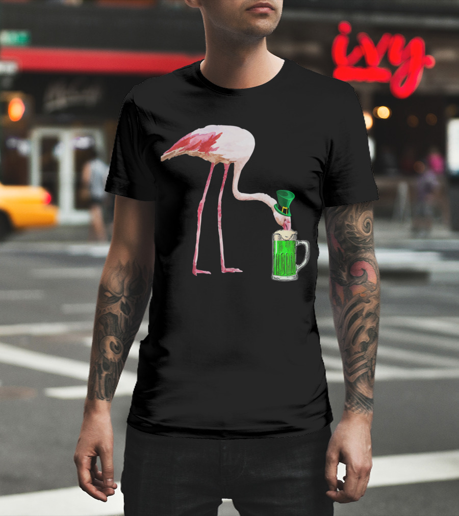 Irish Flamingo Drinking Green Beer T-Shirt