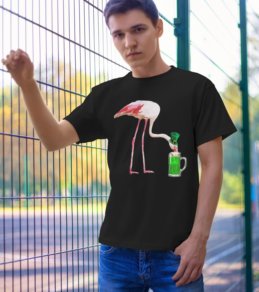 Irish Flamingo Drinking Green Beer T-Shirt