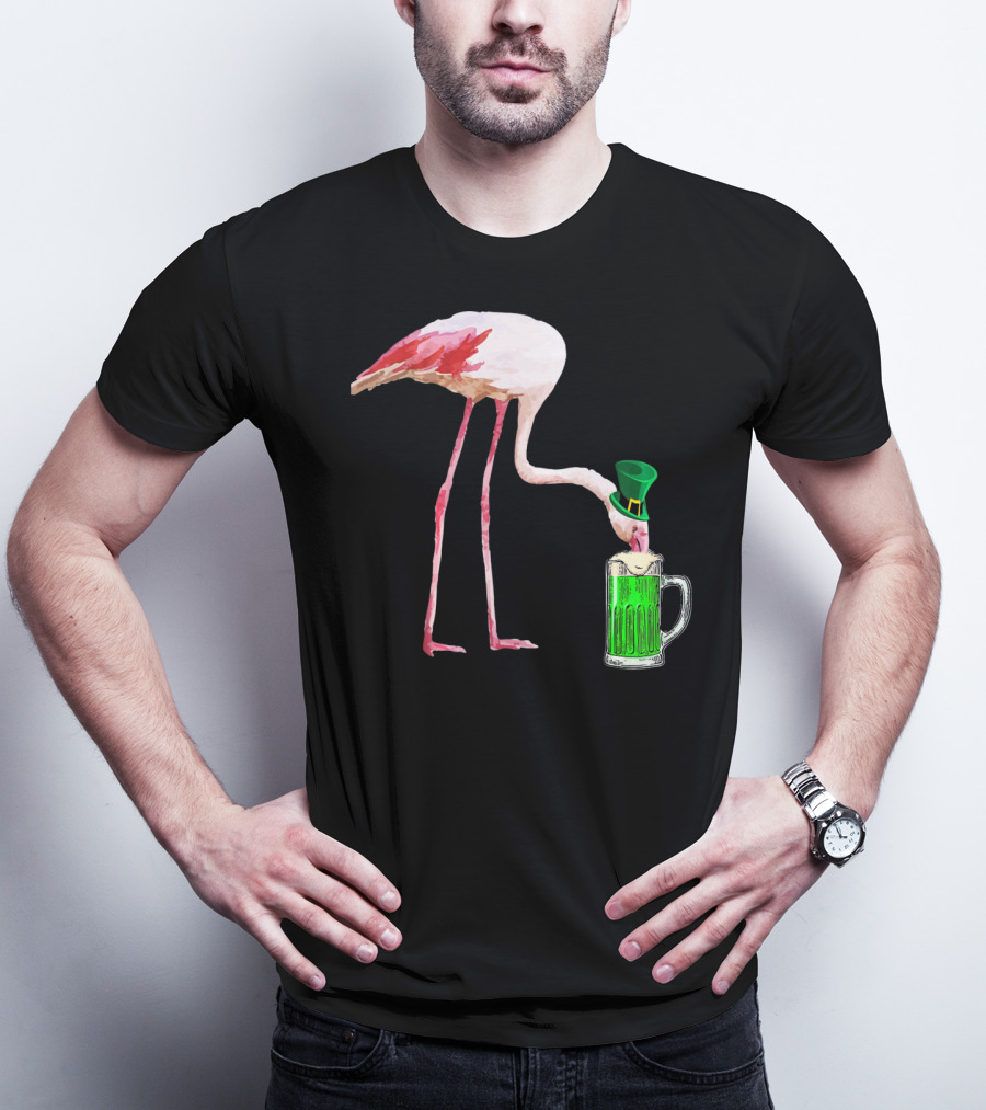 Irish Flamingo Drinking Green Beer T-Shirt