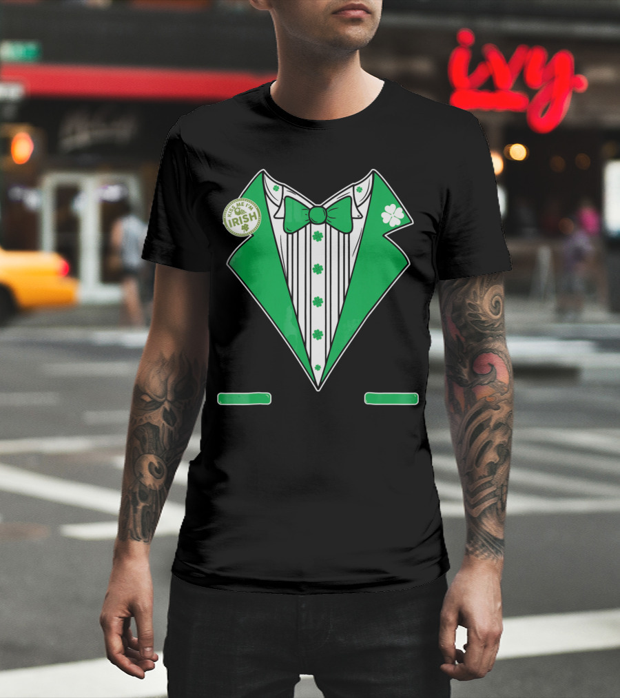 St. Patricks Day Tux Green Kiss Me I'm Irish Bow Tie Four-Leaf Clover T-Shirt