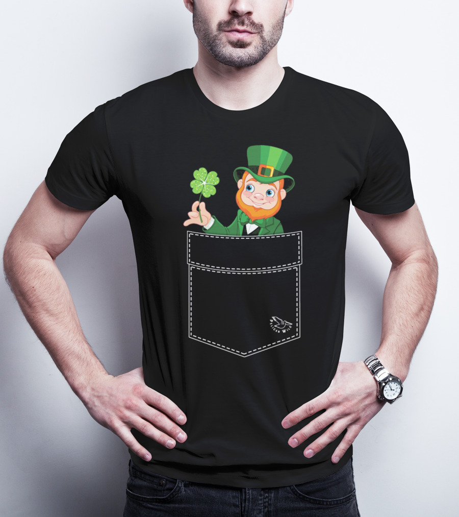 Leprechaun Holding Shamrock In Pocket Long Sleeve T-Shirt