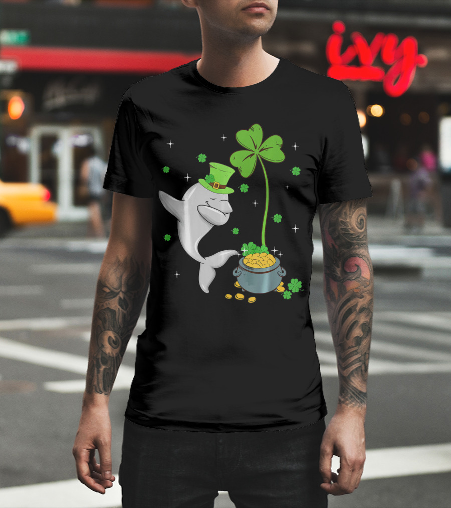 Shamrock Leprechaun Dolphin St Patricks Pot Of Gold T-Shirt