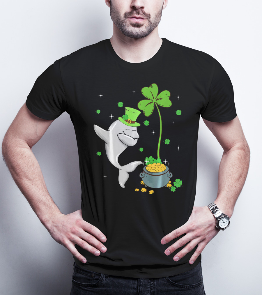 Shamrock Leprechaun Dolphin St Patricks Pot Of Gold T-Shirt