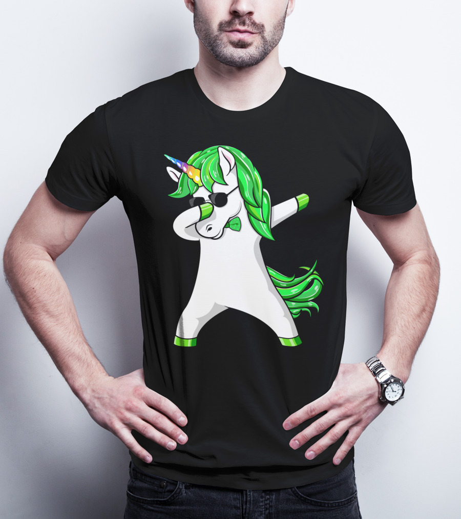 St Patricks Day Dabbing Green Unicorn T-Shirt