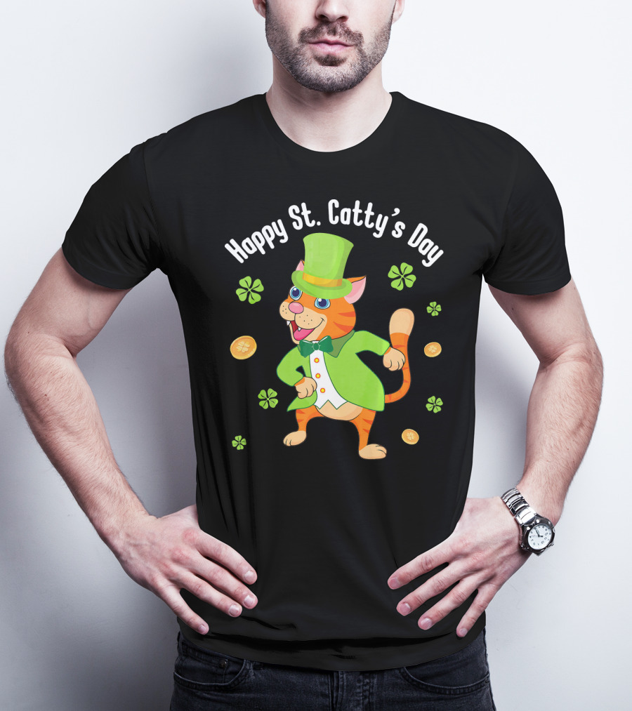 Hoppy St. Catty's Day Irish Cat Leprechaun Dance Gold Shamrock T-Shirt