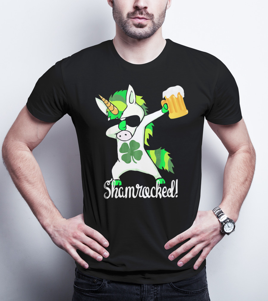 Shamrocked Funny St. Patrick's Day Unicorn With Beer Mug T-Shirt