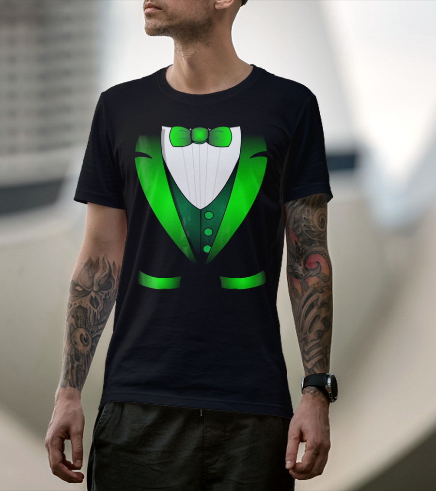 Irish St Patricks Day Leprechaun Green Tuxedo Bowtie T-Shirt