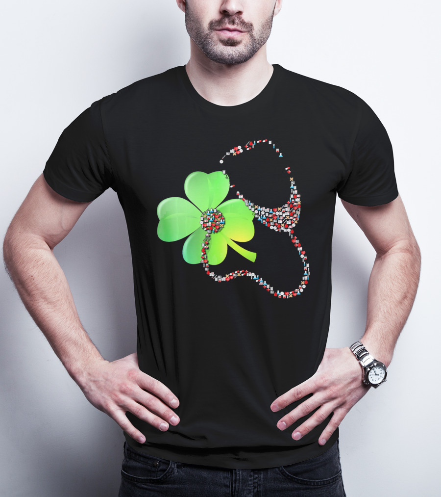 Shamrock Saint Patrick's Day Nurse Stethoscope Emoji Icons T-Shirt