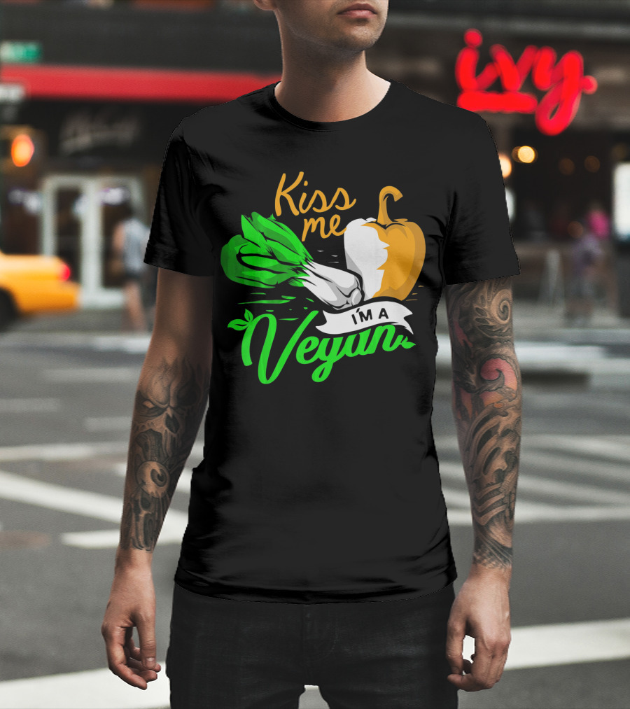 Kiss Me I'm A Vegan St. Patrick's Day Bell Pepper And Green Onions T-Shirt