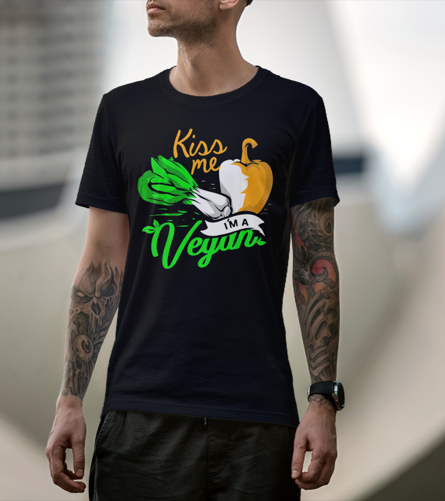 Kiss Me I'm A Vegan St. Patrick's Day Bell Pepper And Green Onions T-Shirt