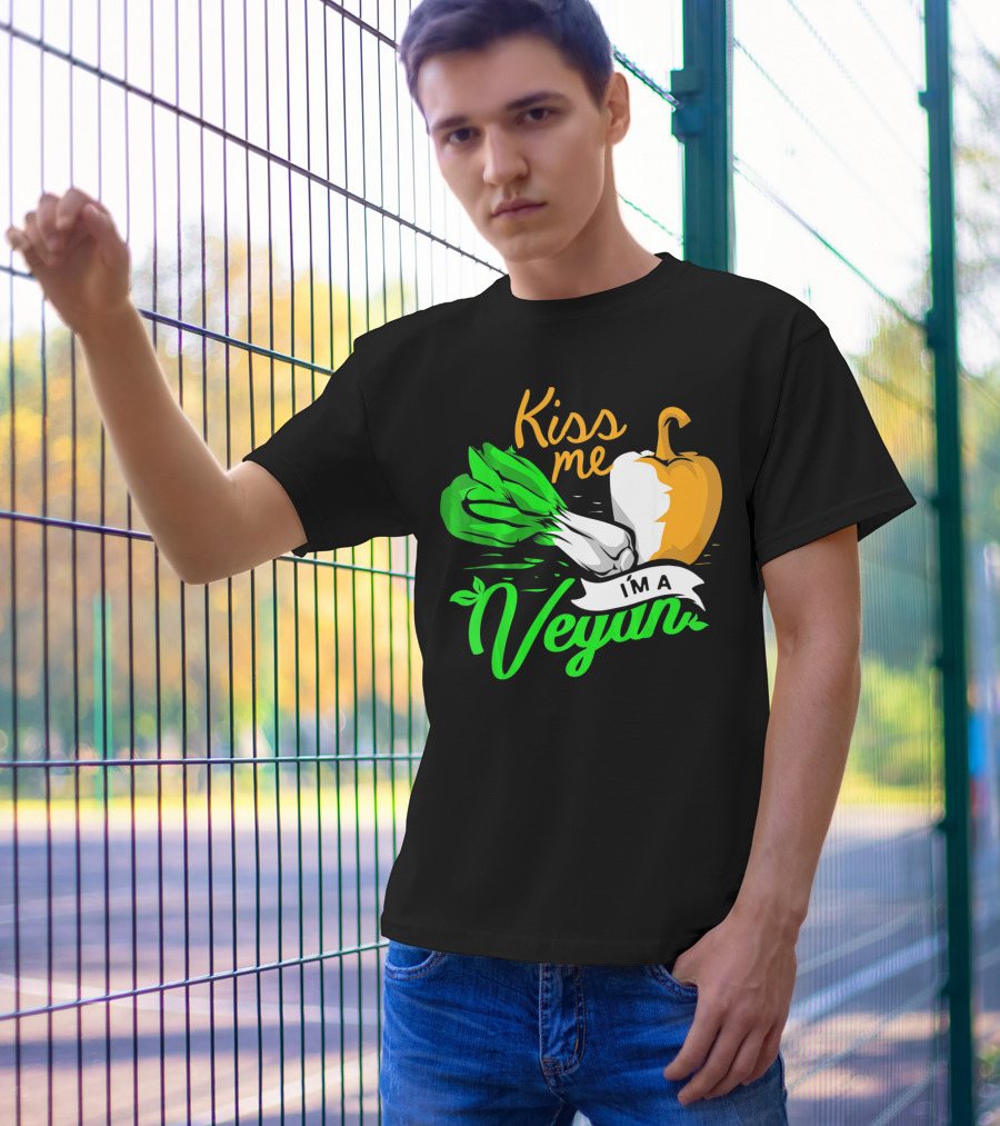 Kiss Me I'm A Vegan St. Patrick's Day Bell Pepper And Green Onions T-Shirt