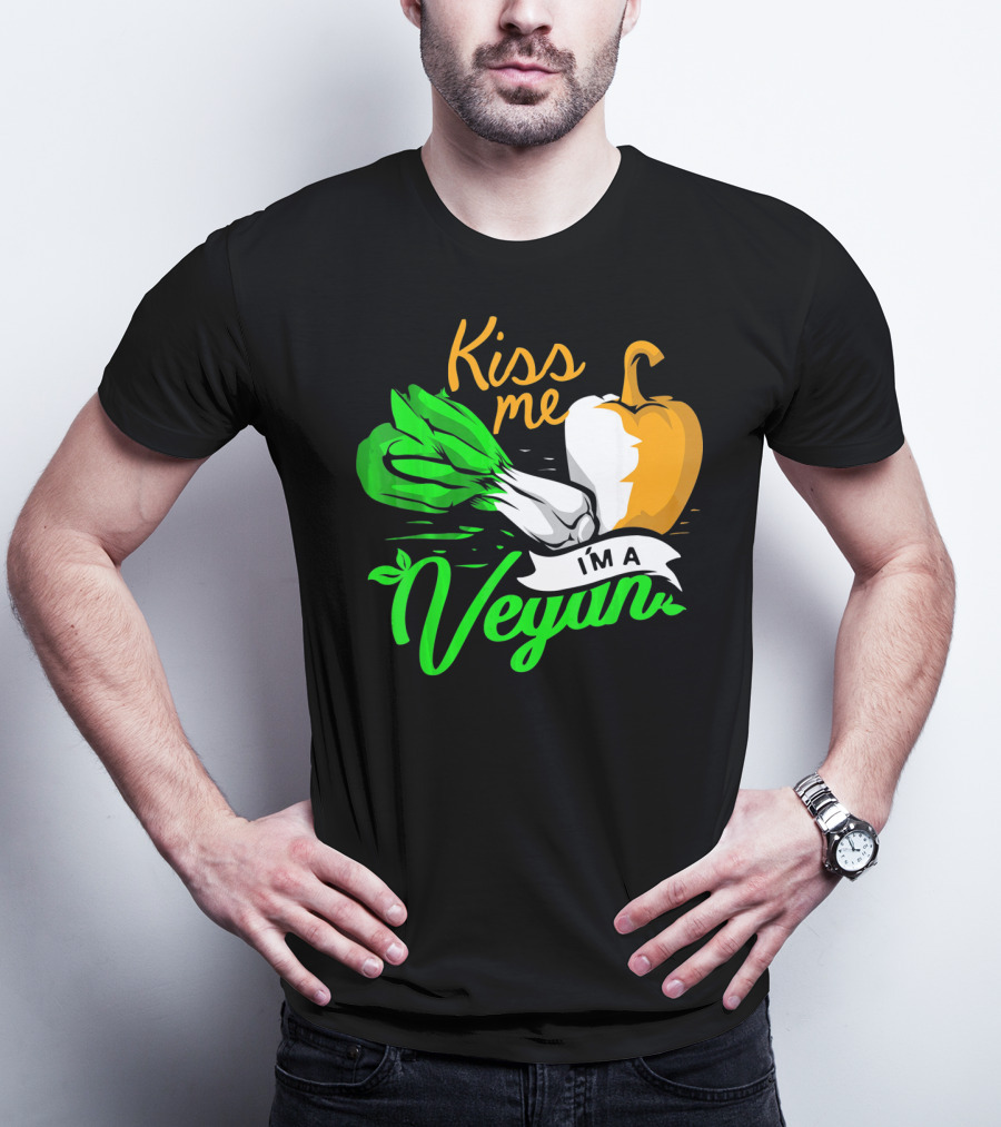 Kiss Me I'm A Vegan St. Patrick's Day Bell Pepper And Green Onions T-Shirt