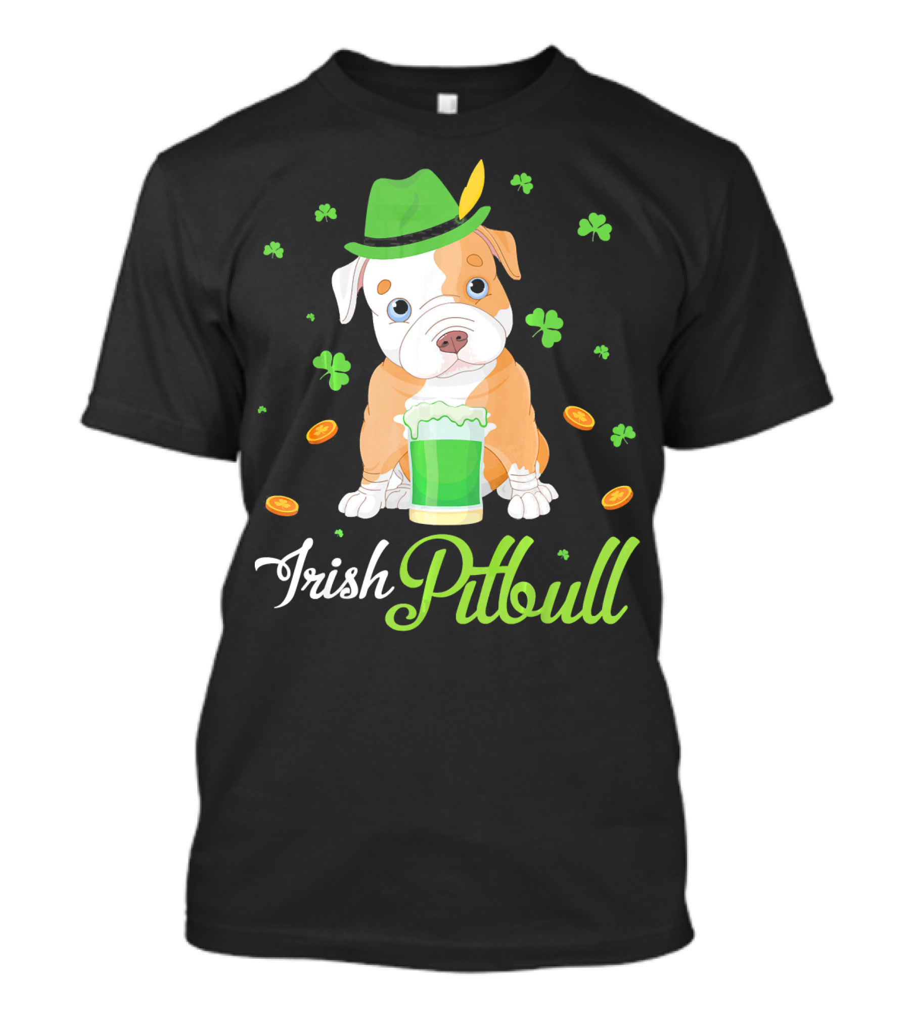 Irish Pitbull Shamrock Hat Beer Coins T-Shirt