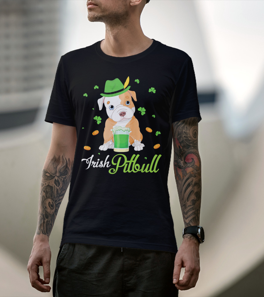 Irish Pitbull Shamrock Hat Beer Coins T-Shirt