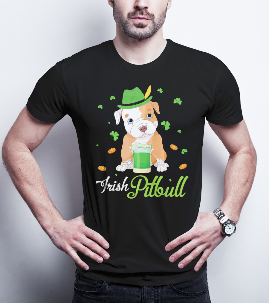 Irish Pitbull Shamrock Hat Beer Coins T-Shirt