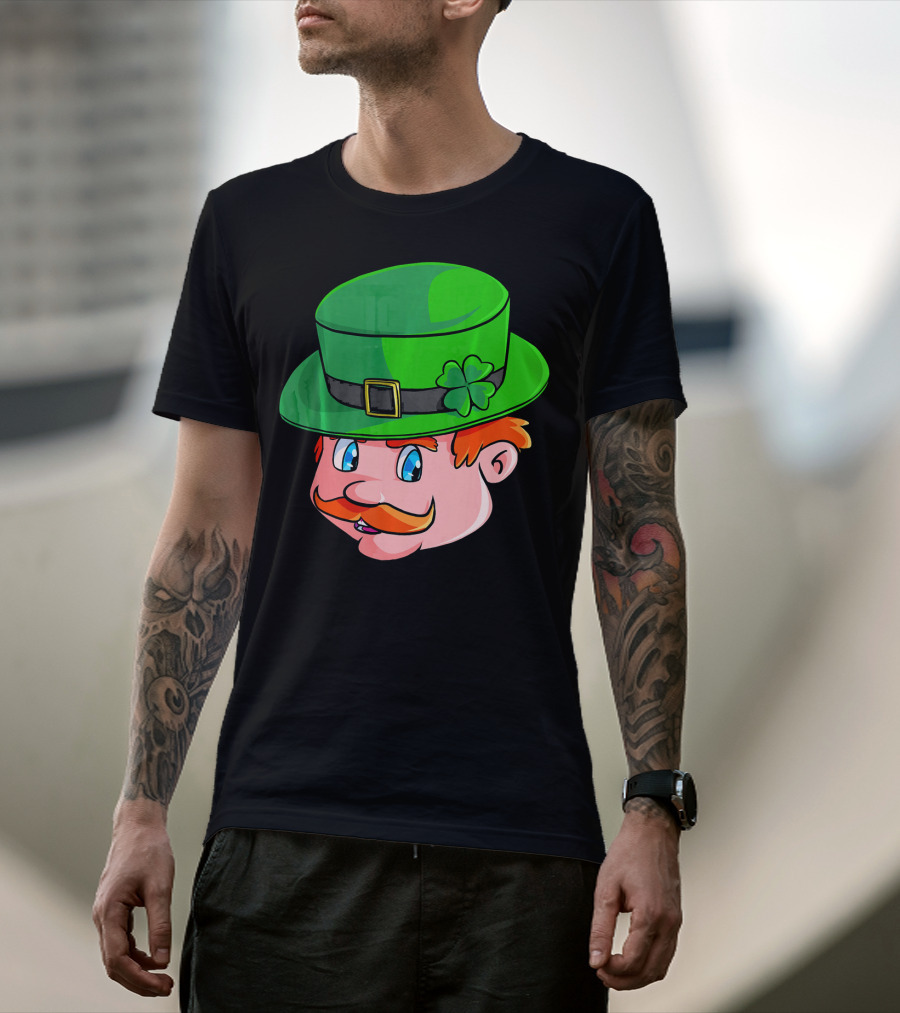 Leprechaun Face With Green Hat And Shamrock T-Shirt