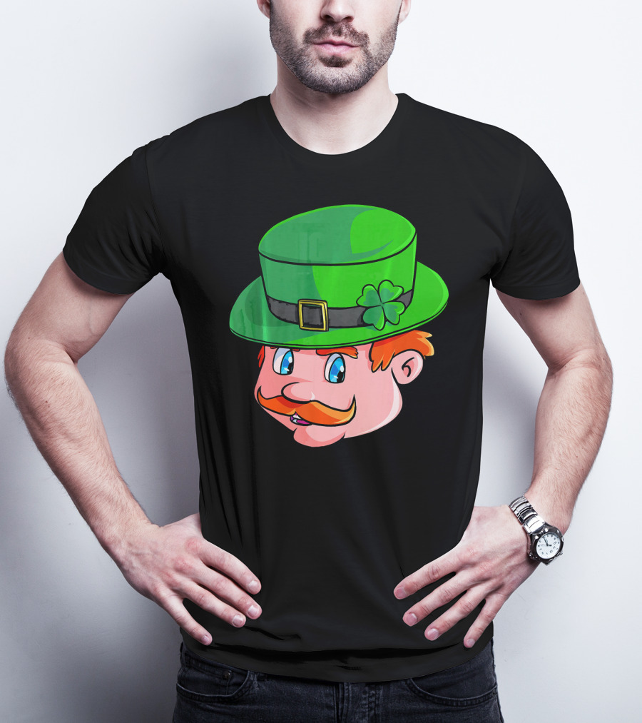 Leprechaun Face With Green Hat And Shamrock T-Shirt