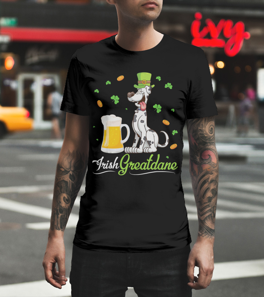 Irish Greatdane Leprechaun Shamrocks Beer Mug T-Shirt