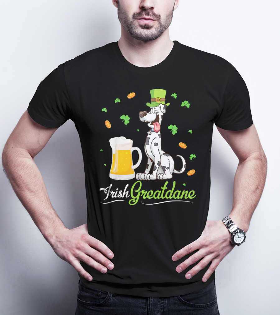 Irish Greatdane Leprechaun Shamrocks Beer Mug T-Shirt