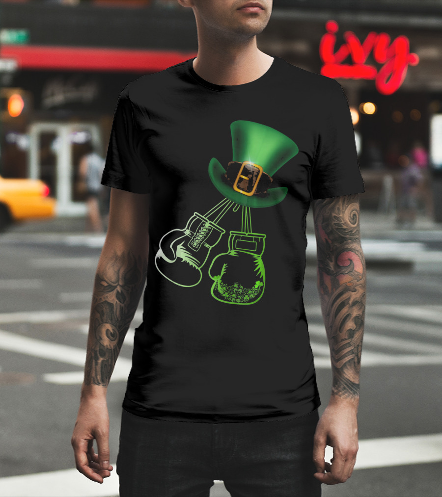 Shamrock Boxing Glove Leprechaun Hat With Green Bowler Buckle T-Shirt