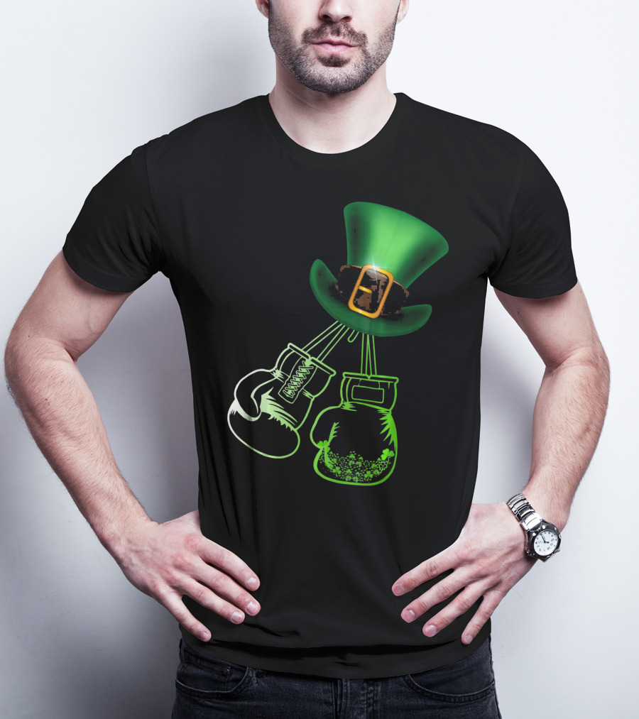 Shamrock Boxing Glove Leprechaun Hat With Green Bowler Buckle T-Shirt