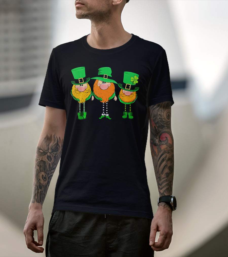 Irish Leprechaun Gnomes In Green Hats With Shamrock T-Shirt