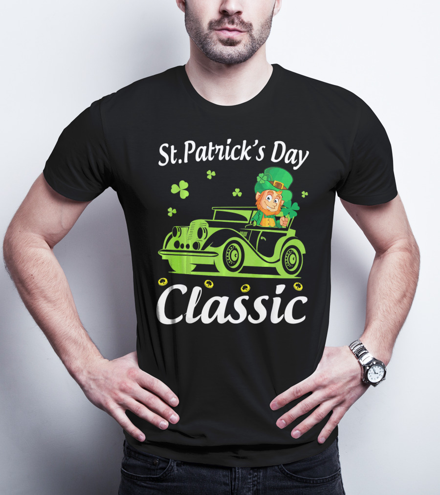 St. Patrick's Day Classic Leprechaun Drive Car Around Shamrocks T-Shirt