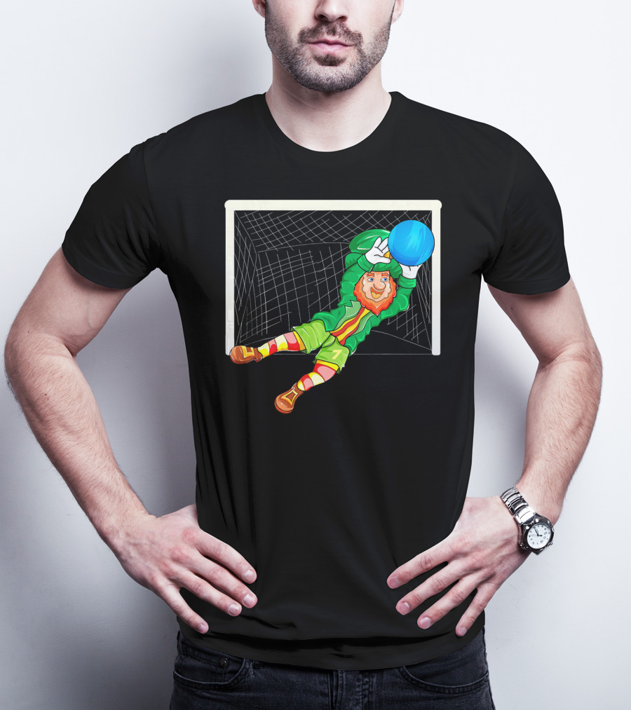 Football Soccer Keeper Leprechaun St Patrick's Goal Save T-Shirt