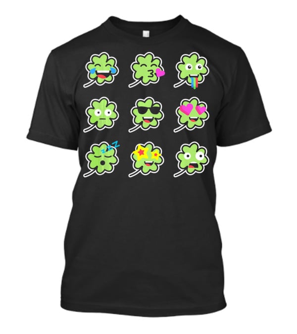 Shamrock Emoji Faces Funny St Patricks Day T-Shirt