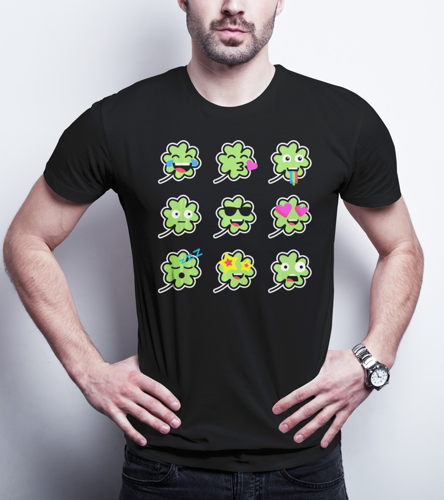 Shamrock Emoji Faces Funny St Patricks Day T-Shirt