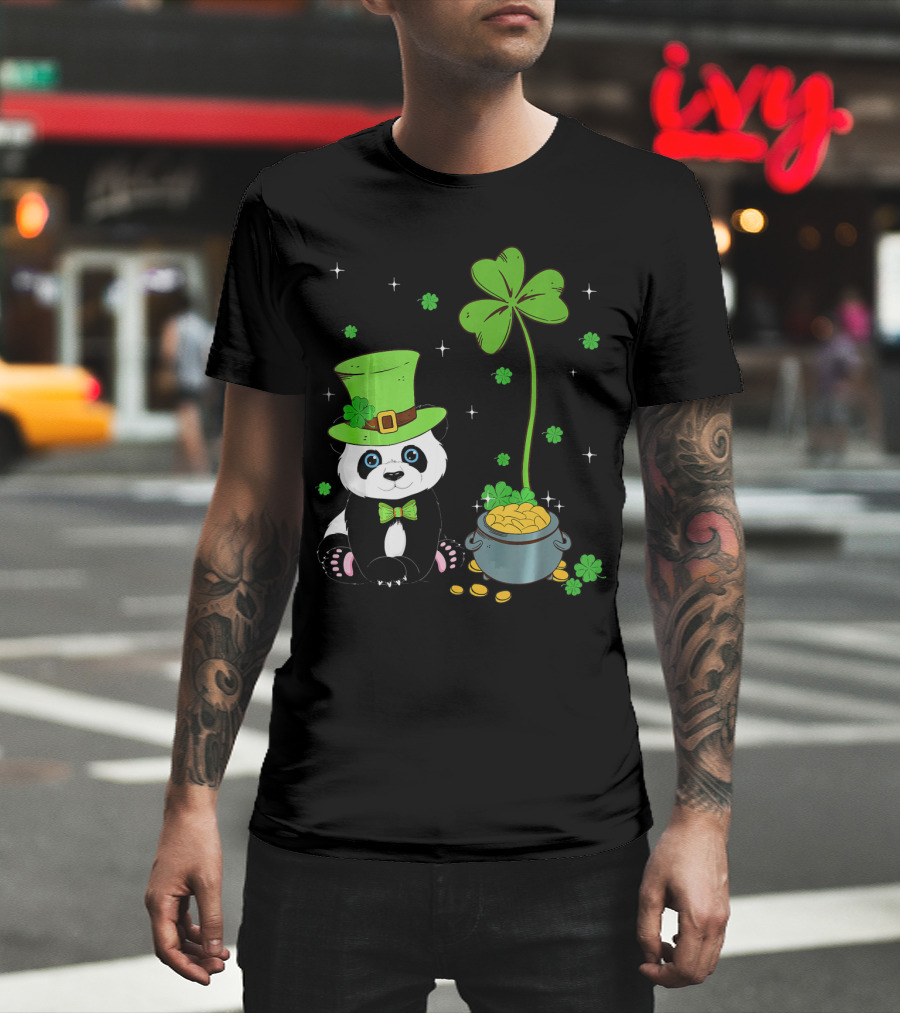 Shamrock Leprechaun Panda St Patricks Pot Of Gold T-Shirt