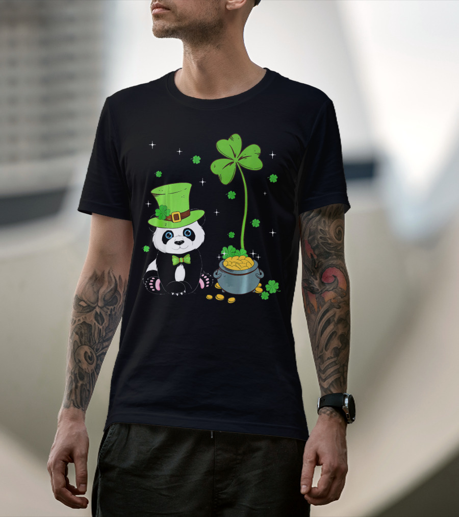 Shamrock Leprechaun Panda St Patricks Pot Of Gold T-Shirt
