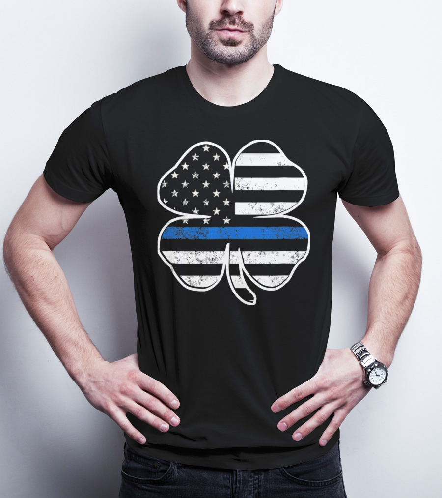 Police Flag Thin Blue Line Shamrock T-Shirt