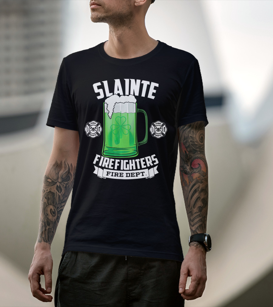 Slainte Shamrock Beer Firefighters Fire Dept T-Shirt