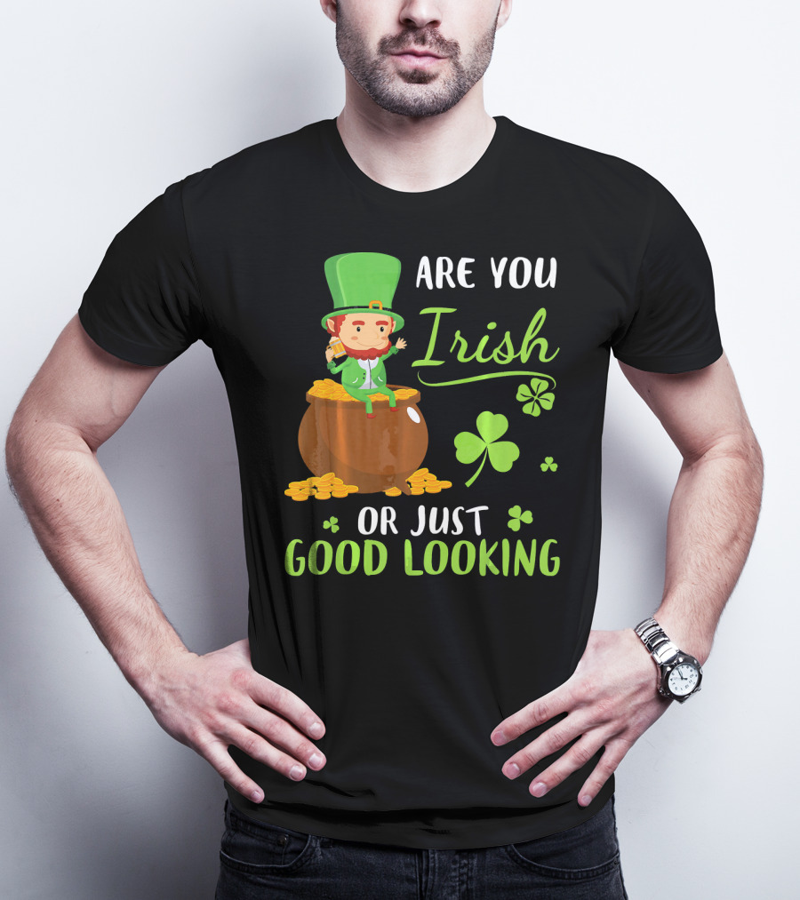 Are You Irish Or Just Good Looking Leprechaun Sitting On Gold T-Shirt