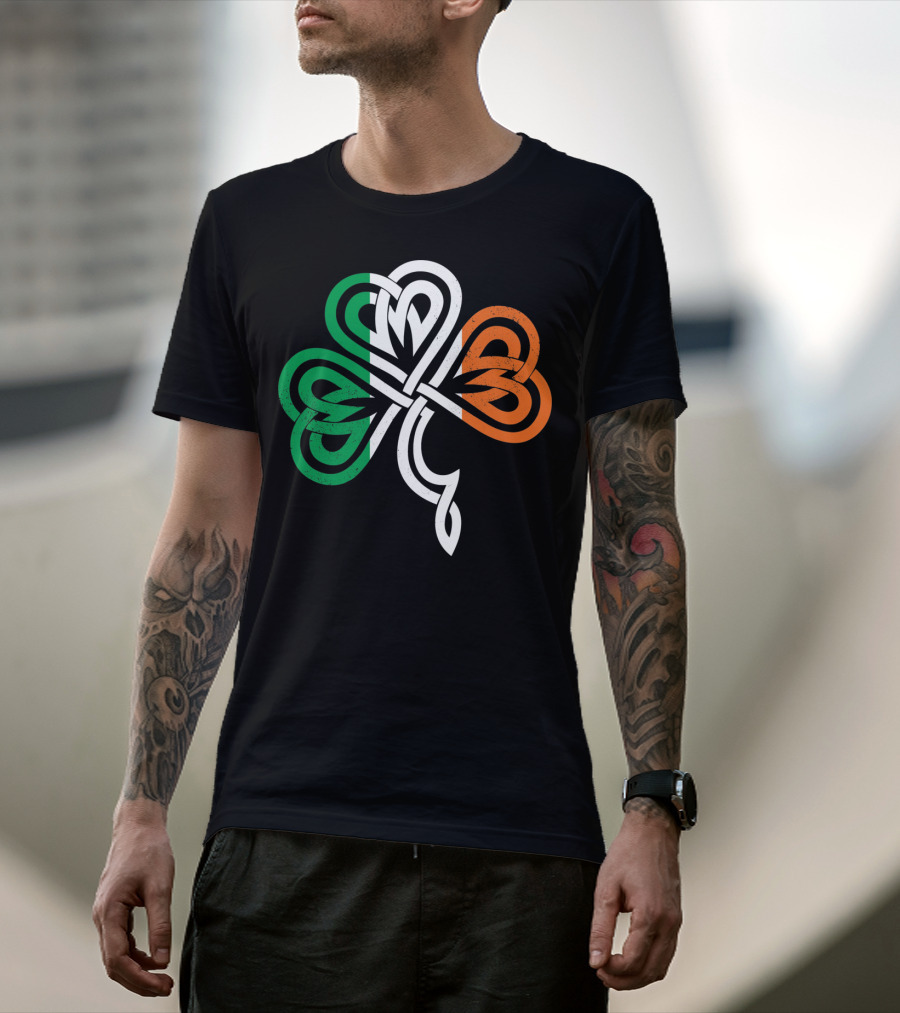 Celtic Knot Shamrock With Irish Flag Colors T-Shirt