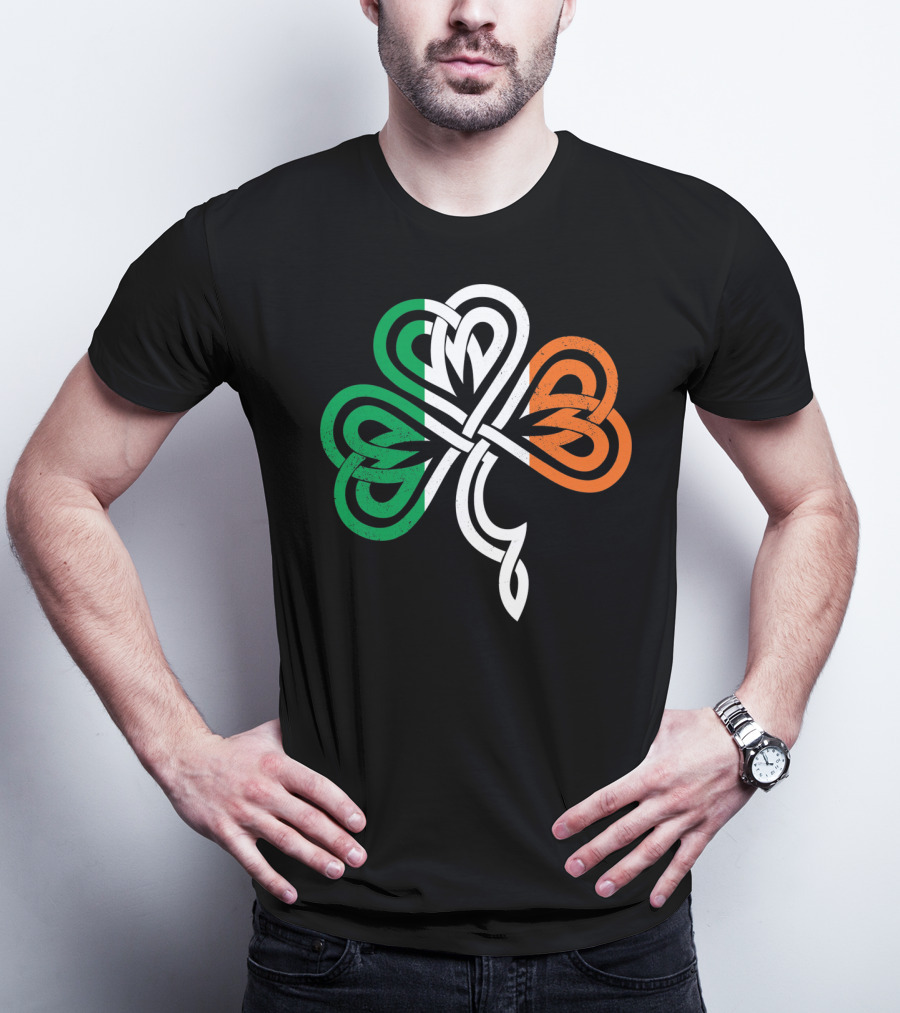 Celtic Knot Shamrock With Irish Flag Colors T-Shirt