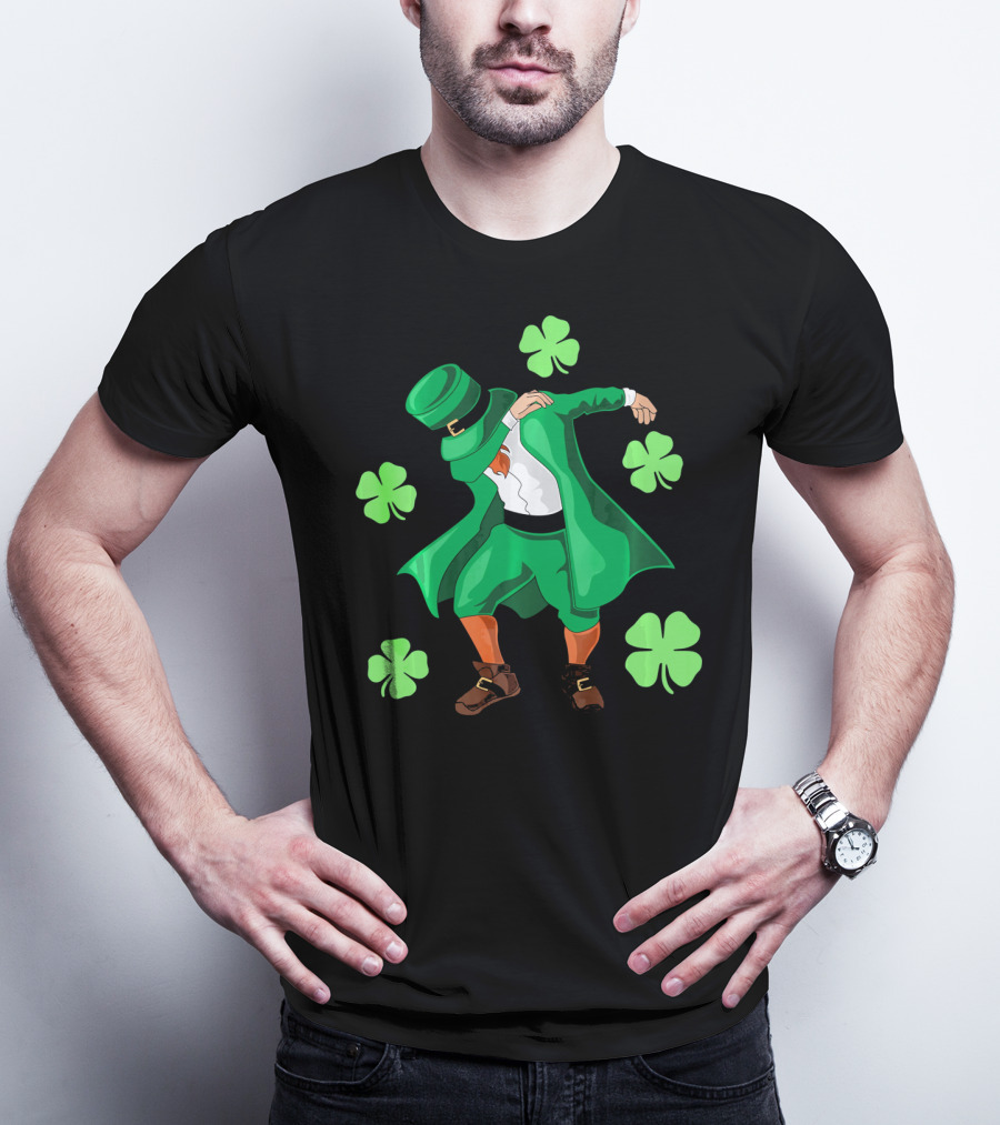 Funny Dabbing Leprechaun With Clovers For St. Patrick's Day T-Shirt