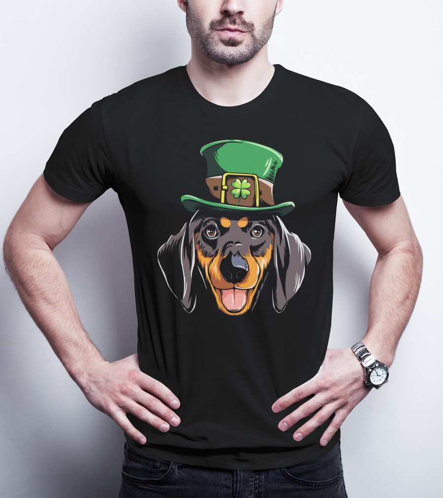 Dachshund Leprechaun St Patricks Hat Shamrock T-Shirt