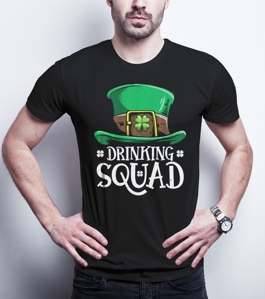 Leprechaun Drinking Squad St Pat Green Hat Clover St Patrick's Day T-Shirt