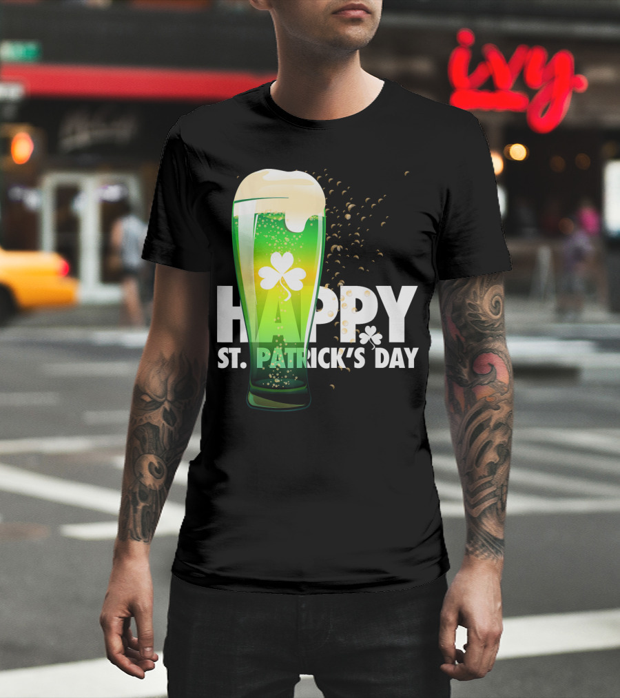 Happy St. Patrick's Day Irish Green Beer With Shamrock Bubbles T-Shirt