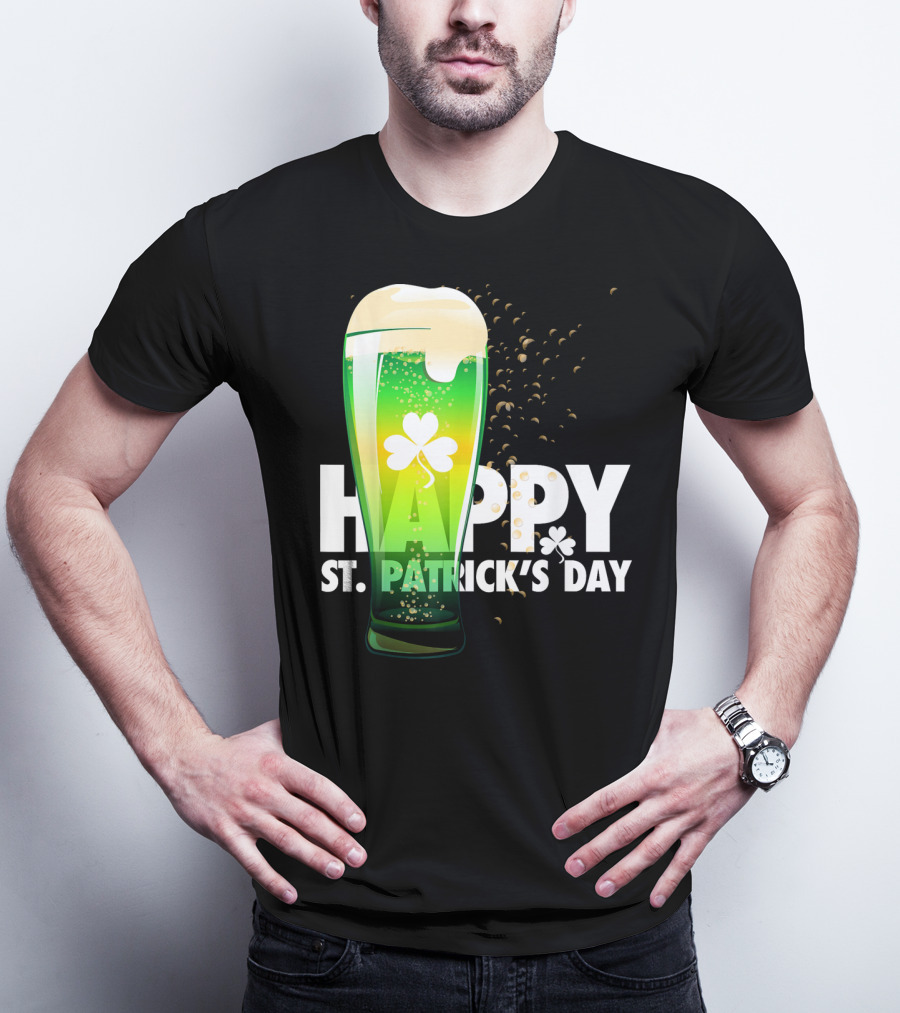 Happy St. Patrick's Day Irish Green Beer With Shamrock Bubbles T-Shirt